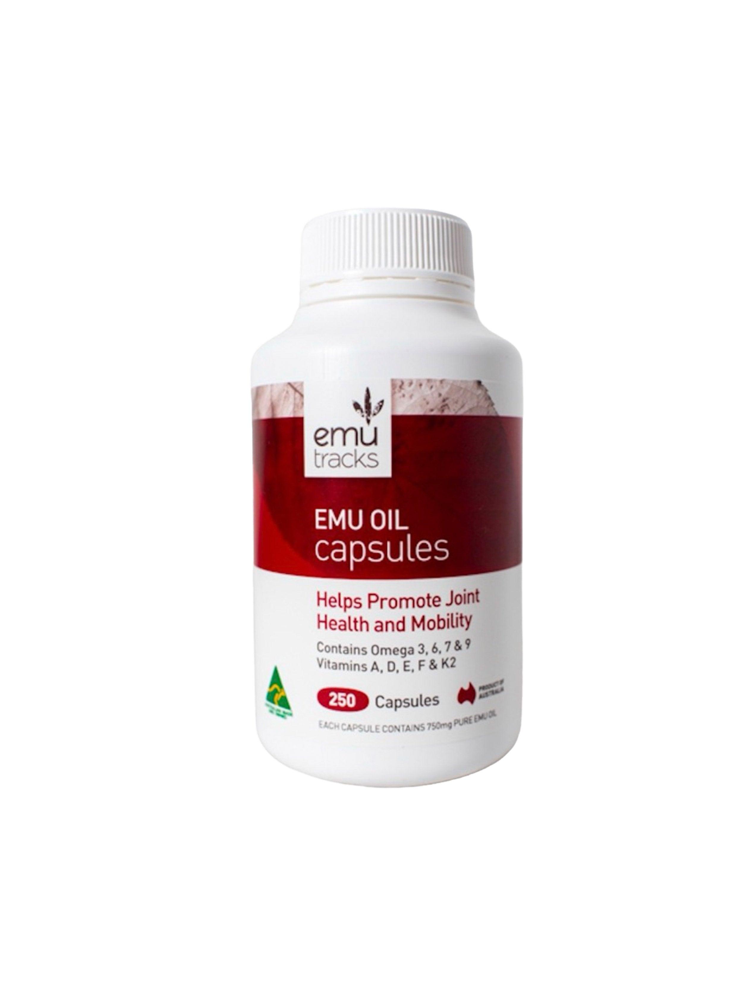 Emu Tracks Emu Oil 250 Capsules, Helps Promote Joint Health & Mobility ...