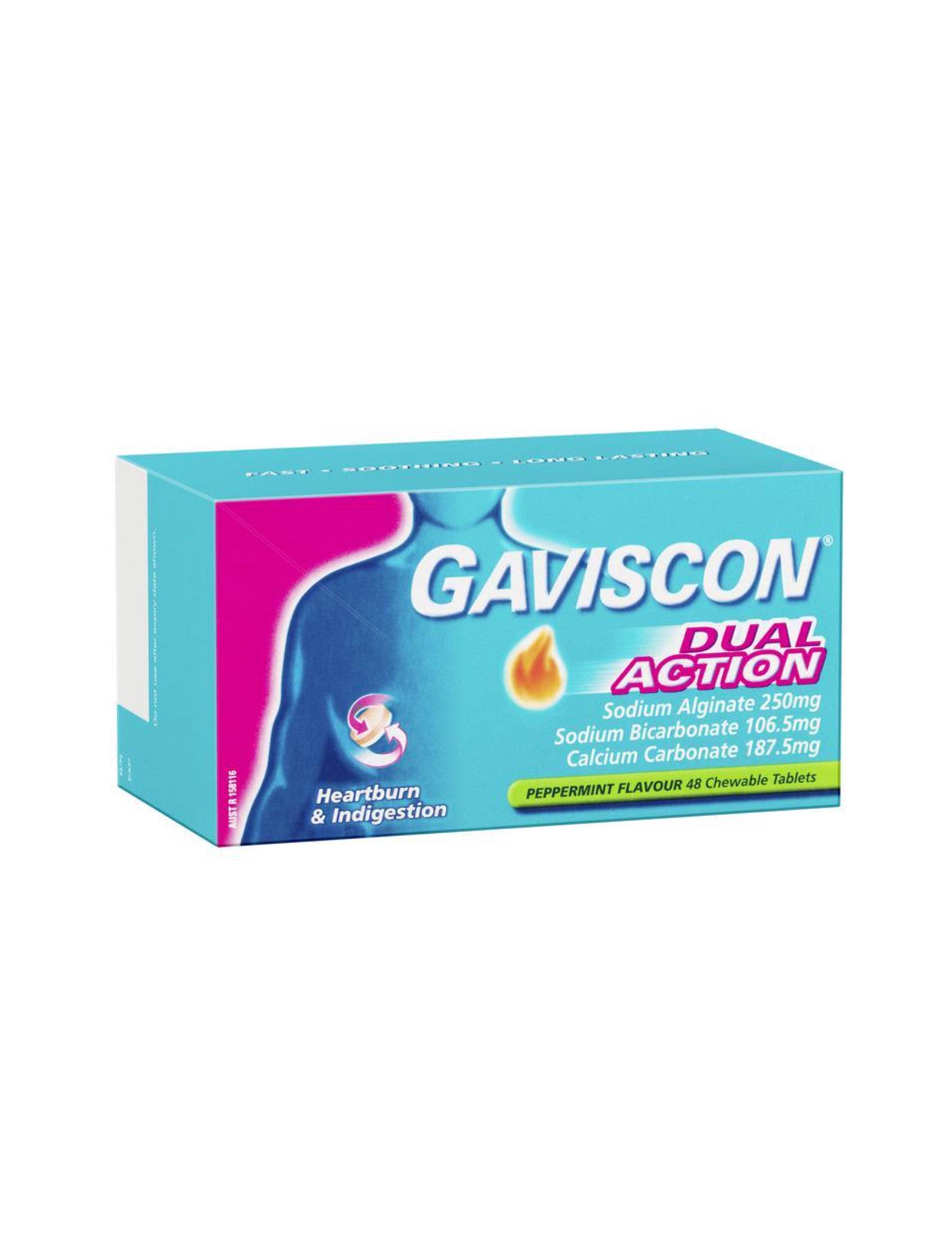 Gaviscon Dual Action Heartburn & Indigestion Peppermint Flavour 48 Che ...